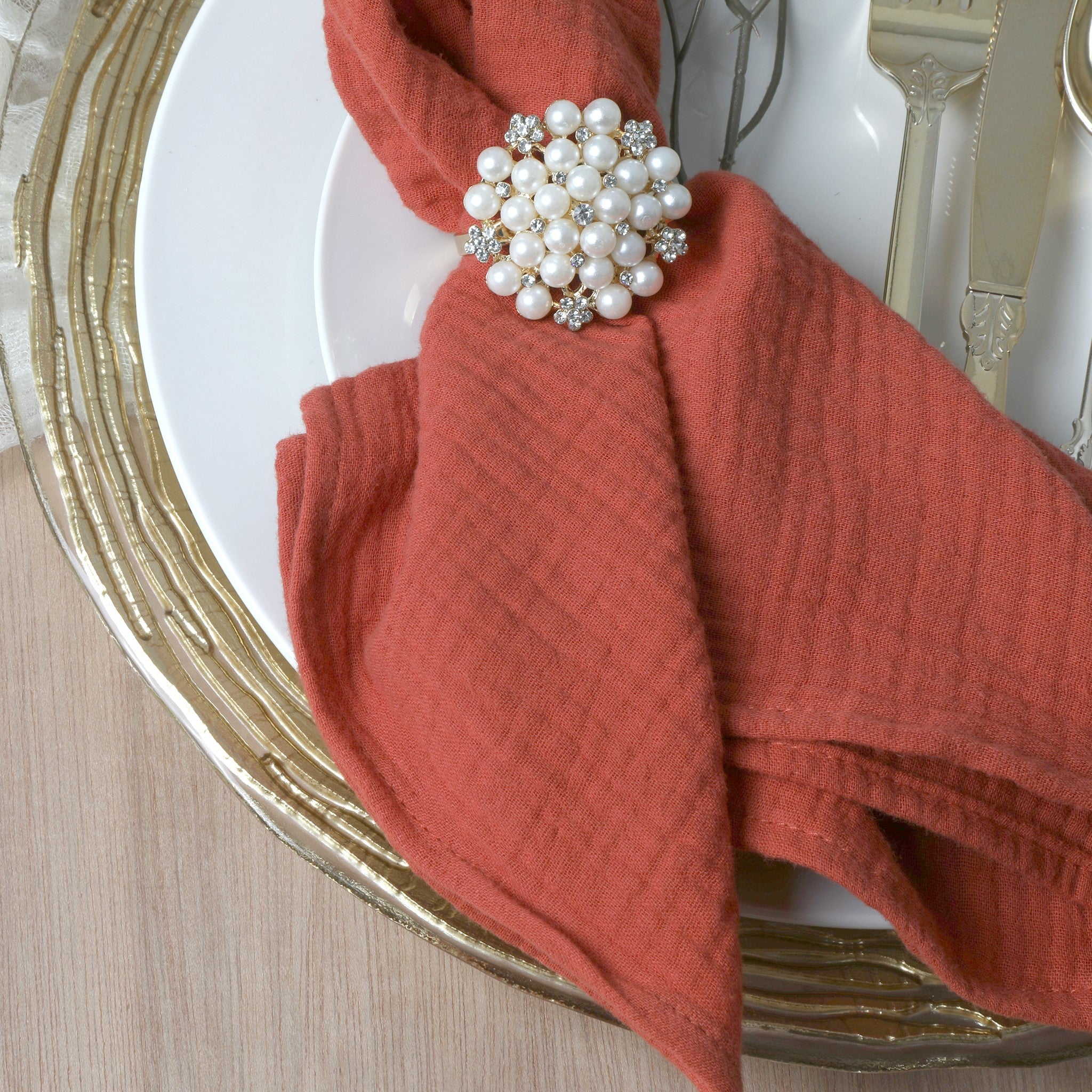 Cotton Gauze Crinkle Napkins 16"x16" (5 pcs/pk) - Rust– CV Linens