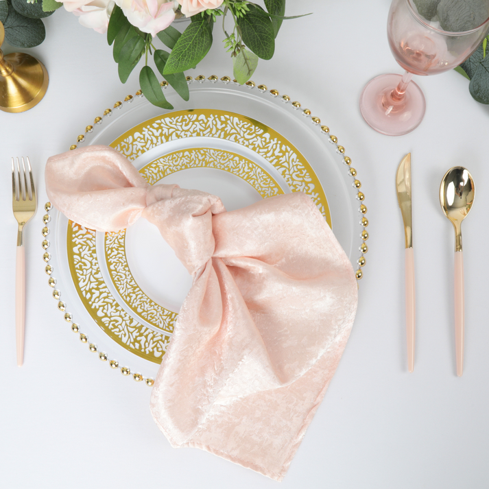 5pcs/pk Blush/Rose Gold Crinkle Shimmer 20”x20” Napkins - CV Linens™