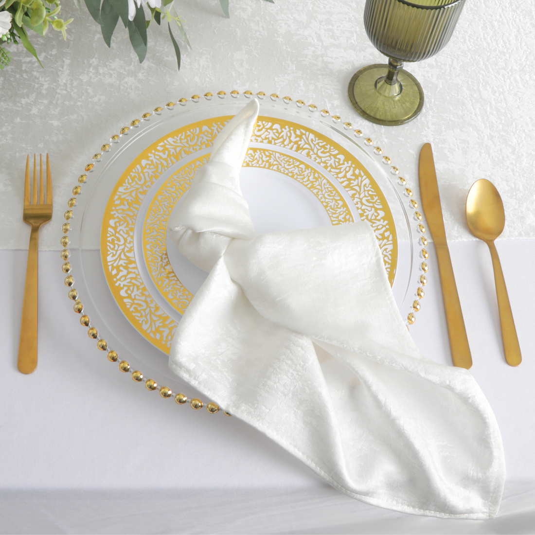 5pcs/pk Light Ivory/Off White Crinkle Shimmer 20”x20” Napkins - CV Linens™