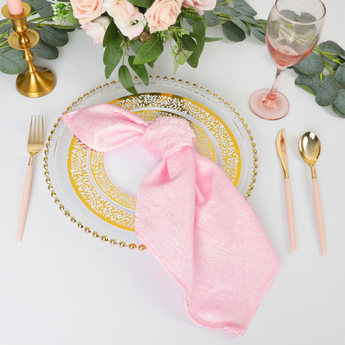 5pcs/pk Pink Crinkle Shimmer 20”x20” Napkins - CV Linens™