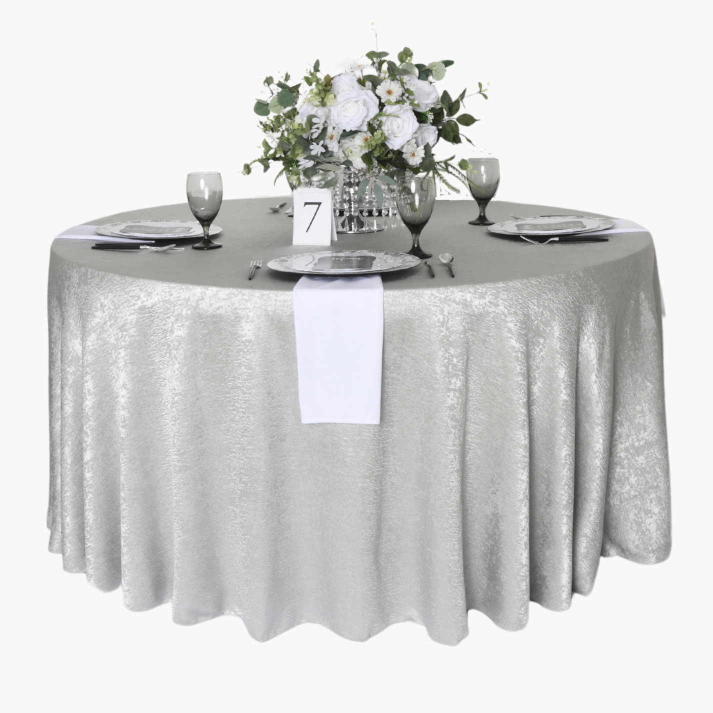 Crinkle Shimmer 120" Round Tablecloth Silver - CV Linens