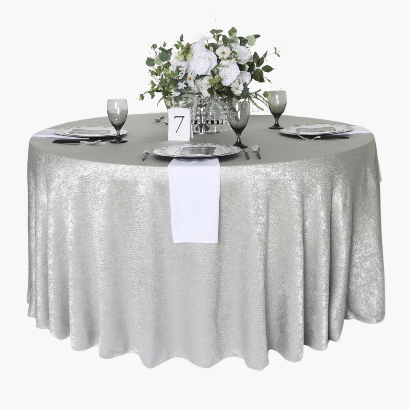 Crinkle Shimmer 132" Round Tablecloth - Silver - CV Linens