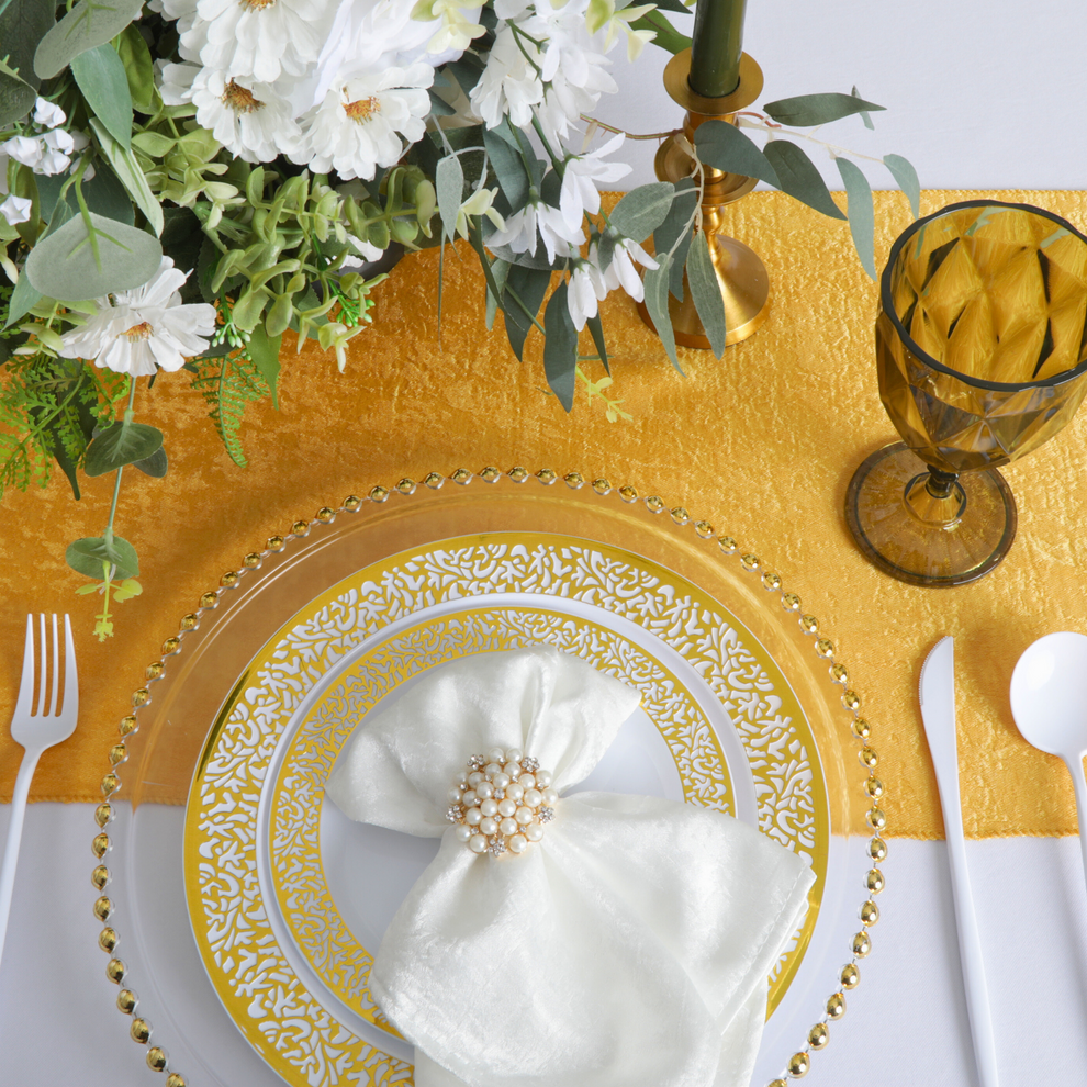 Wholesale Crinkle Shimmer Table Runners Gold - CV Linens