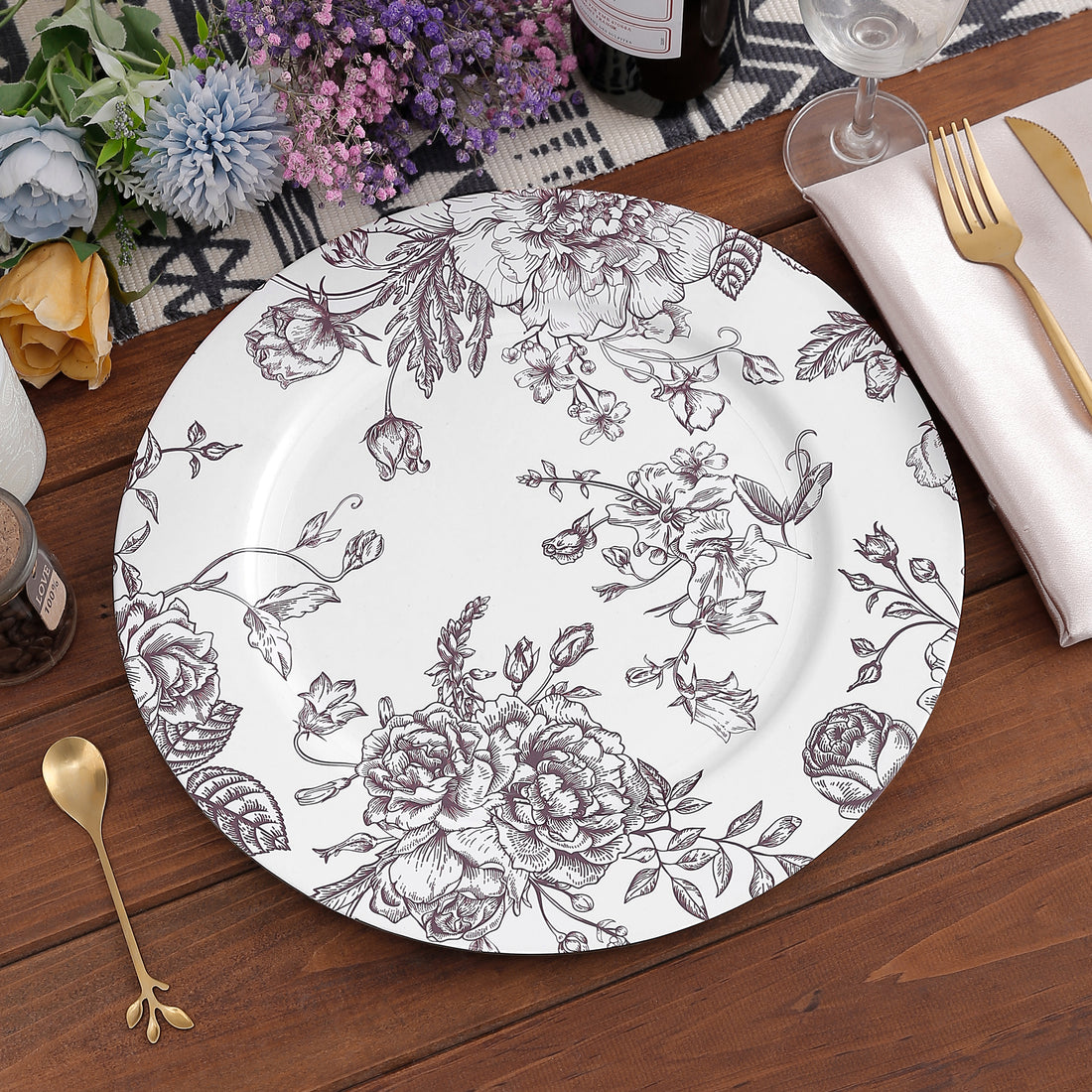 Chocolate French Toile Acrylic Charger Plates– CV Linens