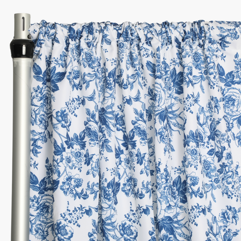 French Toile 12ft H x 52" W Drape/Backdrop Panel - Blue - CV Linens™