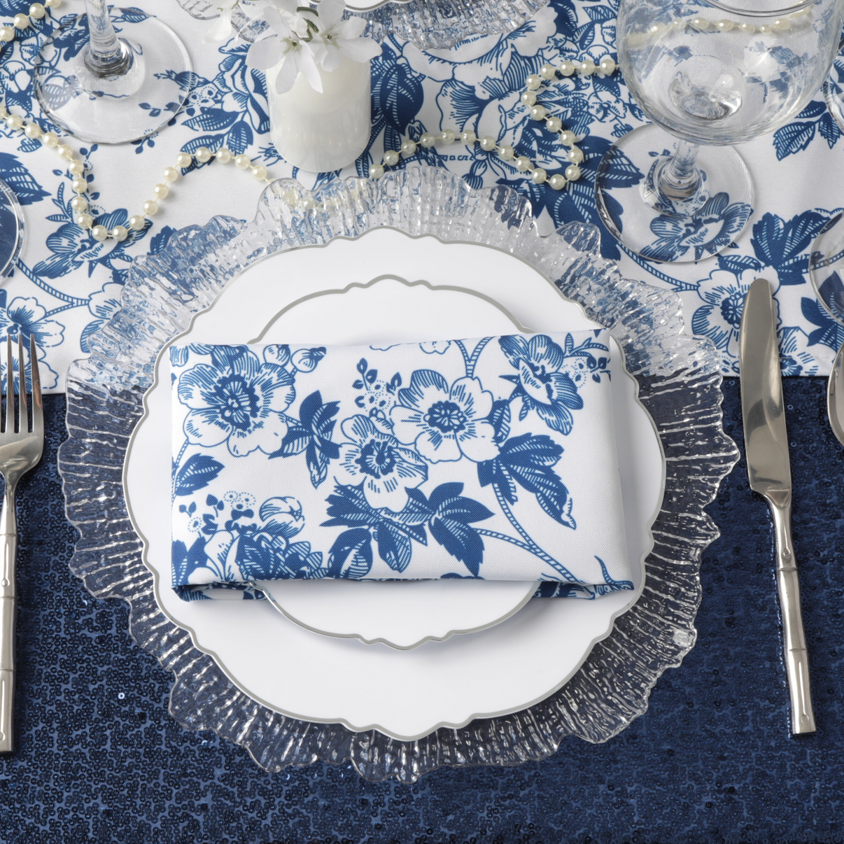 French Toile 20x20" Linen Napkin (5pc/pk) - Blue– CV Linens