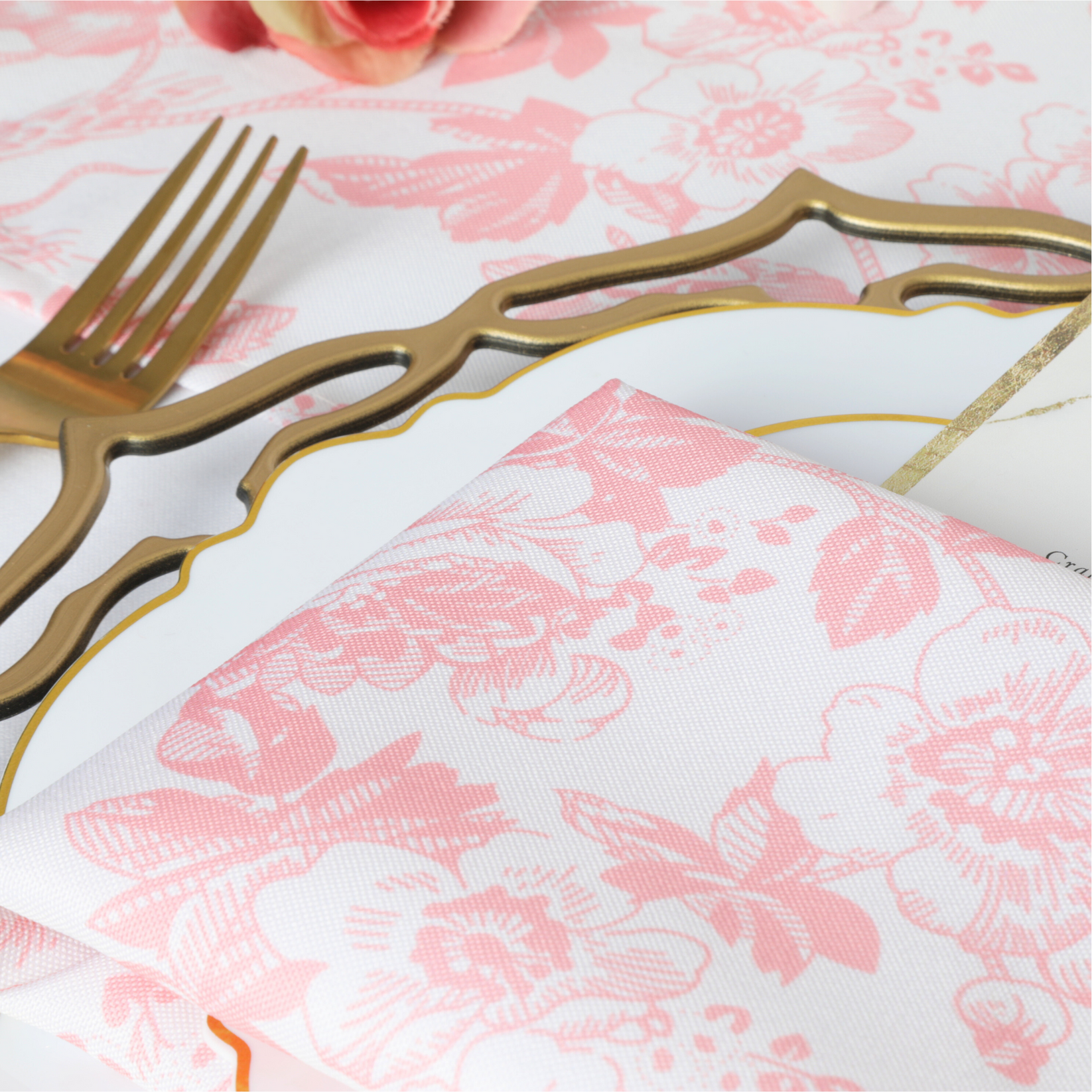 French Toile 20x20" Linen Napkin (5pc/pk) - Coral - CV Linens
