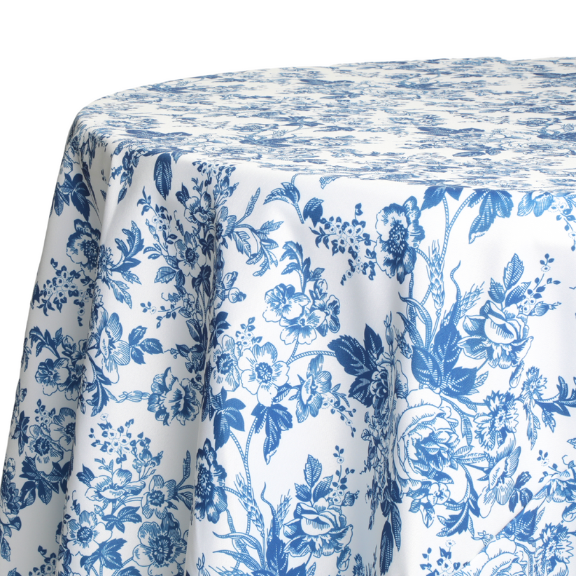 French Toile 108" Round Tablecloth - Blue - CV Linens™