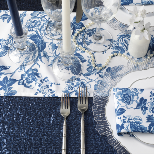 French Toile Table Runner - Blue– CV Linens