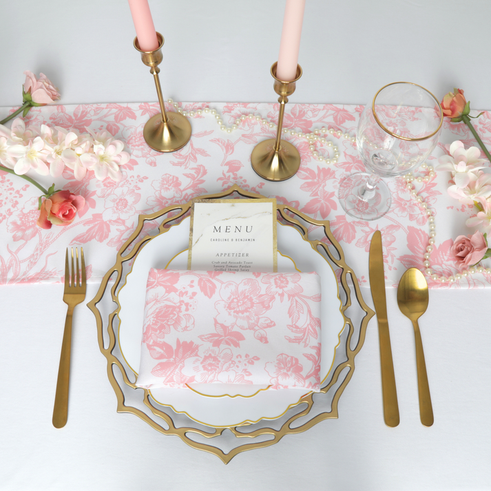 French Toile Table Runner - Coral - CV Linens