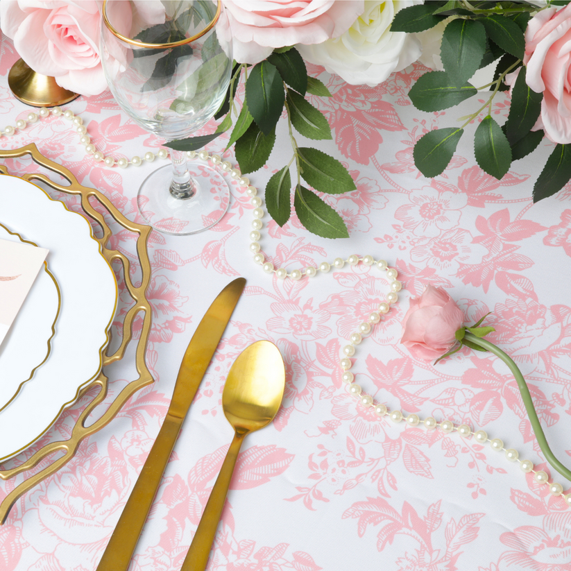 French Toile 120" Round Tablecloth - Coral - CV Linens™