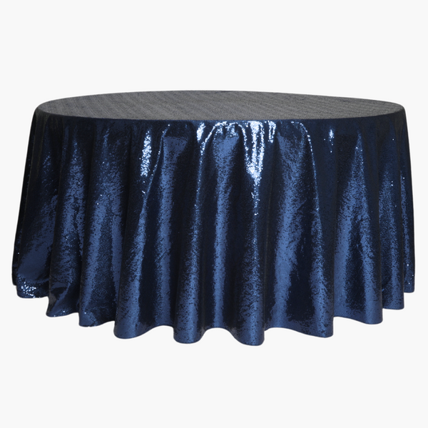 Glitz Sequins 132" Round Tablecloth - Navy Blue (New Tone) - CV Linens™