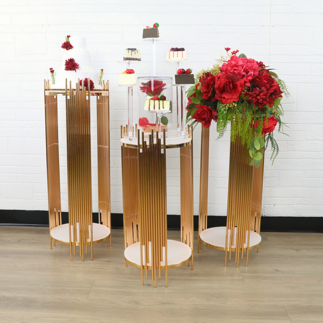 3 pcs of Gold Plinths Round Display Stand– CV Linens