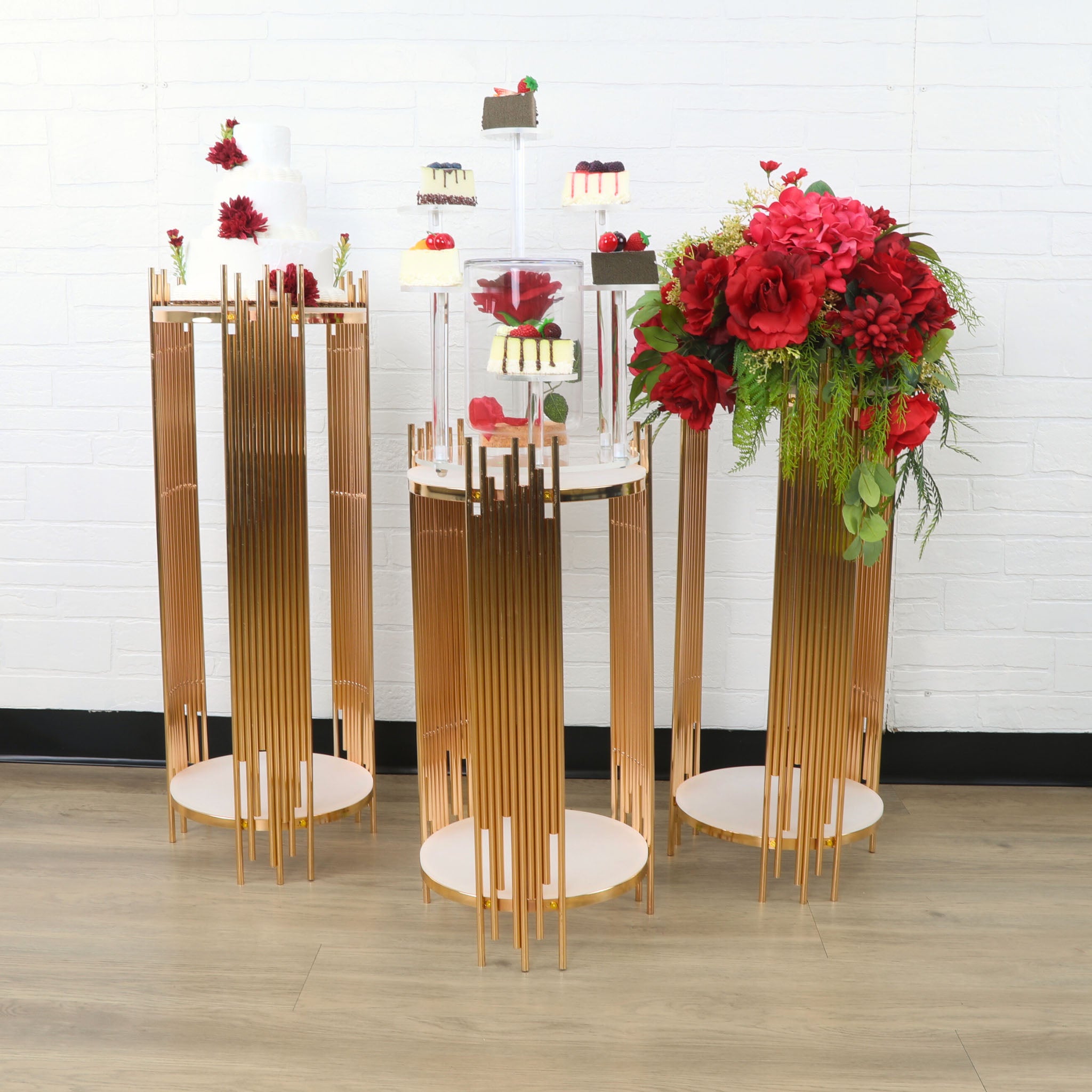 3 pcs of Gold Plinths Round Display Stand– CV Linens