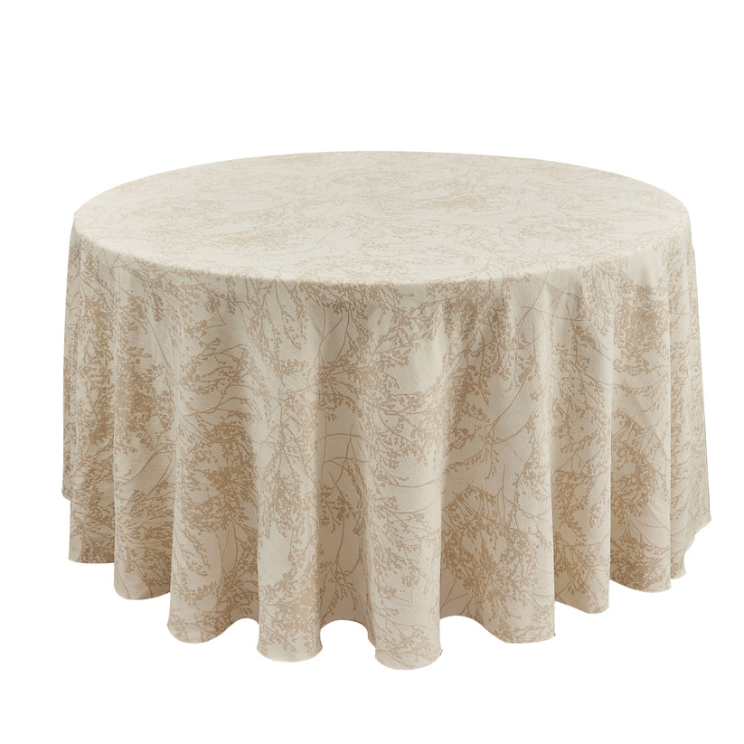 Leaf Branch Reversible Jacquard Tablecloth 120" Round - Champagne - CV ...