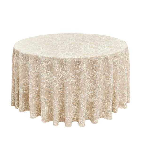Leaf Branch Reversible Jacquard Tablecloth 120" Round - Champagne - CV ...