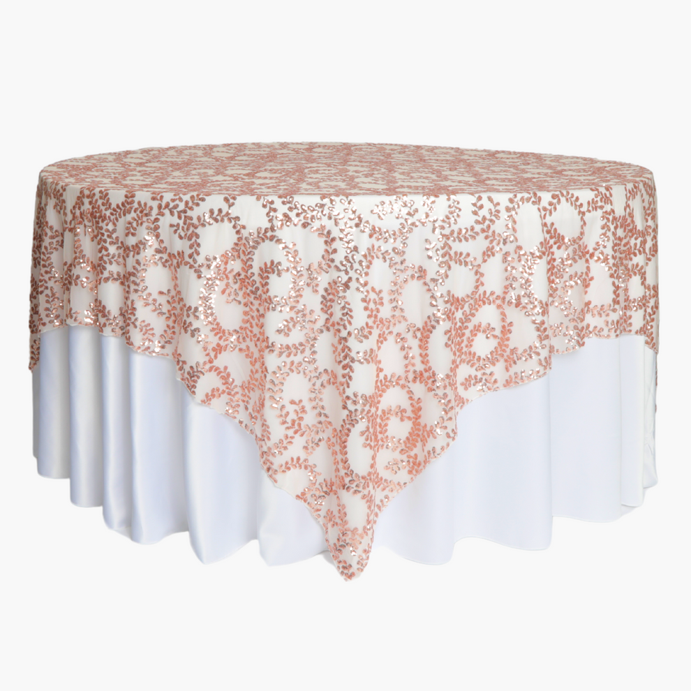 Sequin Vine Table Overlay Topper 90"x90" Square - Blush/Rose Gold - CV ...