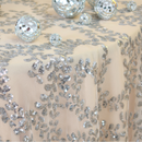 Sequin Vine Tablecloth Overlay 120" Round - Silver– CV Linens