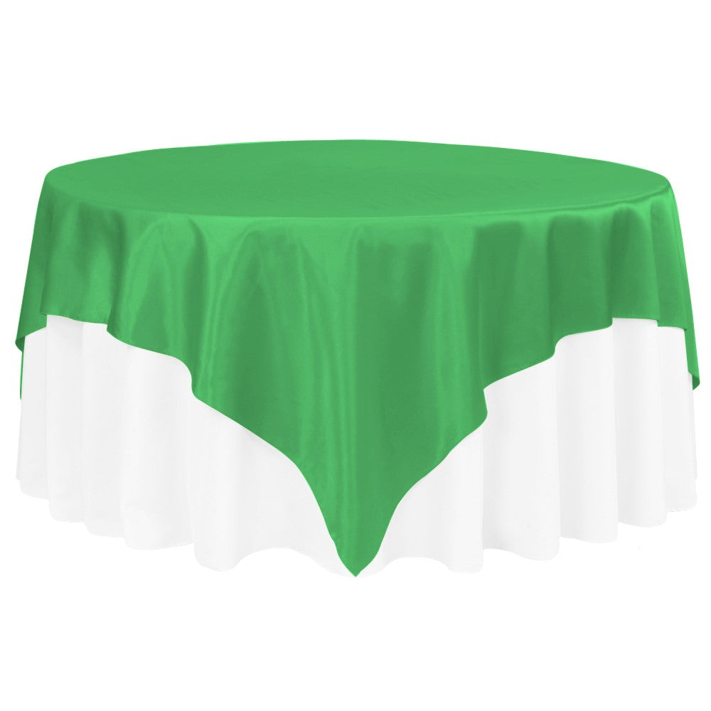 Square 90"x90" Satin Table Overlay - Kelly Green - CV Linens™