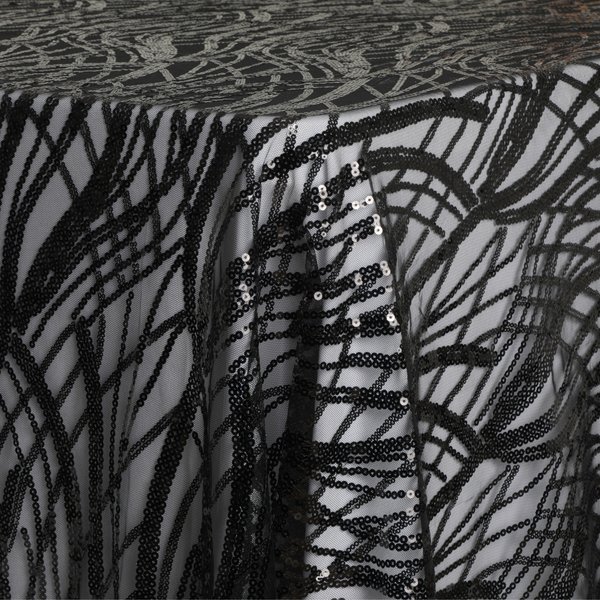 Black Wave Sequin Mesh Tablecloth 90”x132” Rectangular– CV Linens