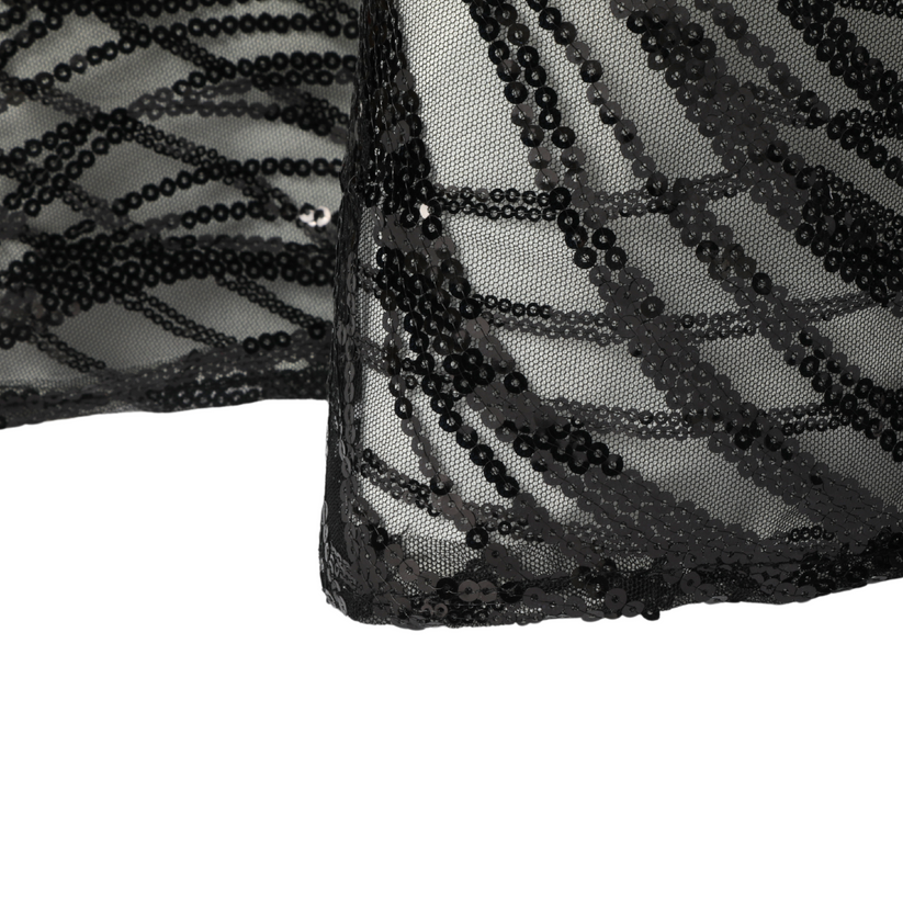 Wave Sequin Mesh Tablecloth 120" Round - Black - CV Linens