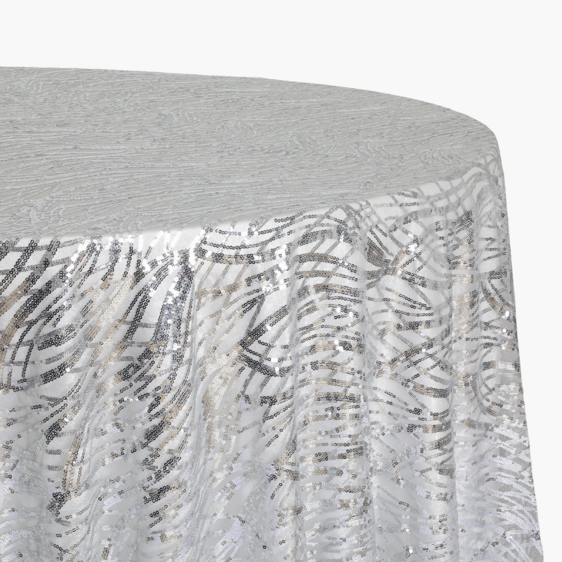 Wave Sequin Mesh Tablecloth 120" Round - Silver - CV Linens™