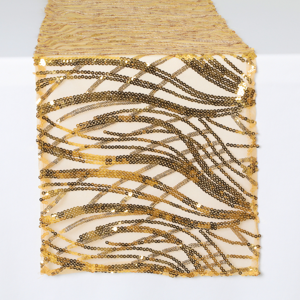 Wave Sequin Mesh Table Runner 12"x108" Gold - CV Linens