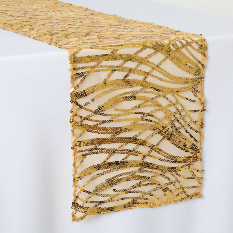 Wave Sequin Mesh Table Runner 12"x108" - Gold - CV Linens™
