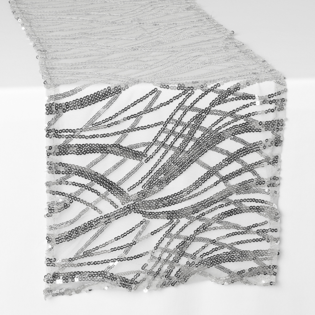Wave Sequin Mesh Table Runner 12"x108" - Silver - CV Linens™