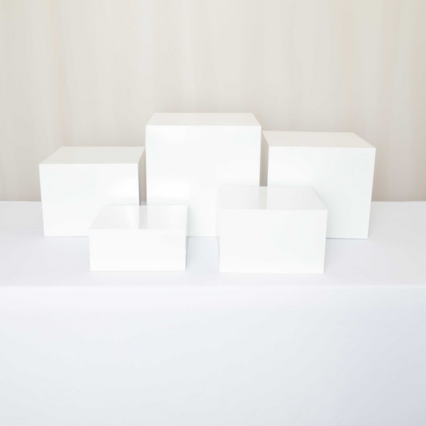 White Square Pedestal Cake/Dessert Display Stands 5/set– CV Linens