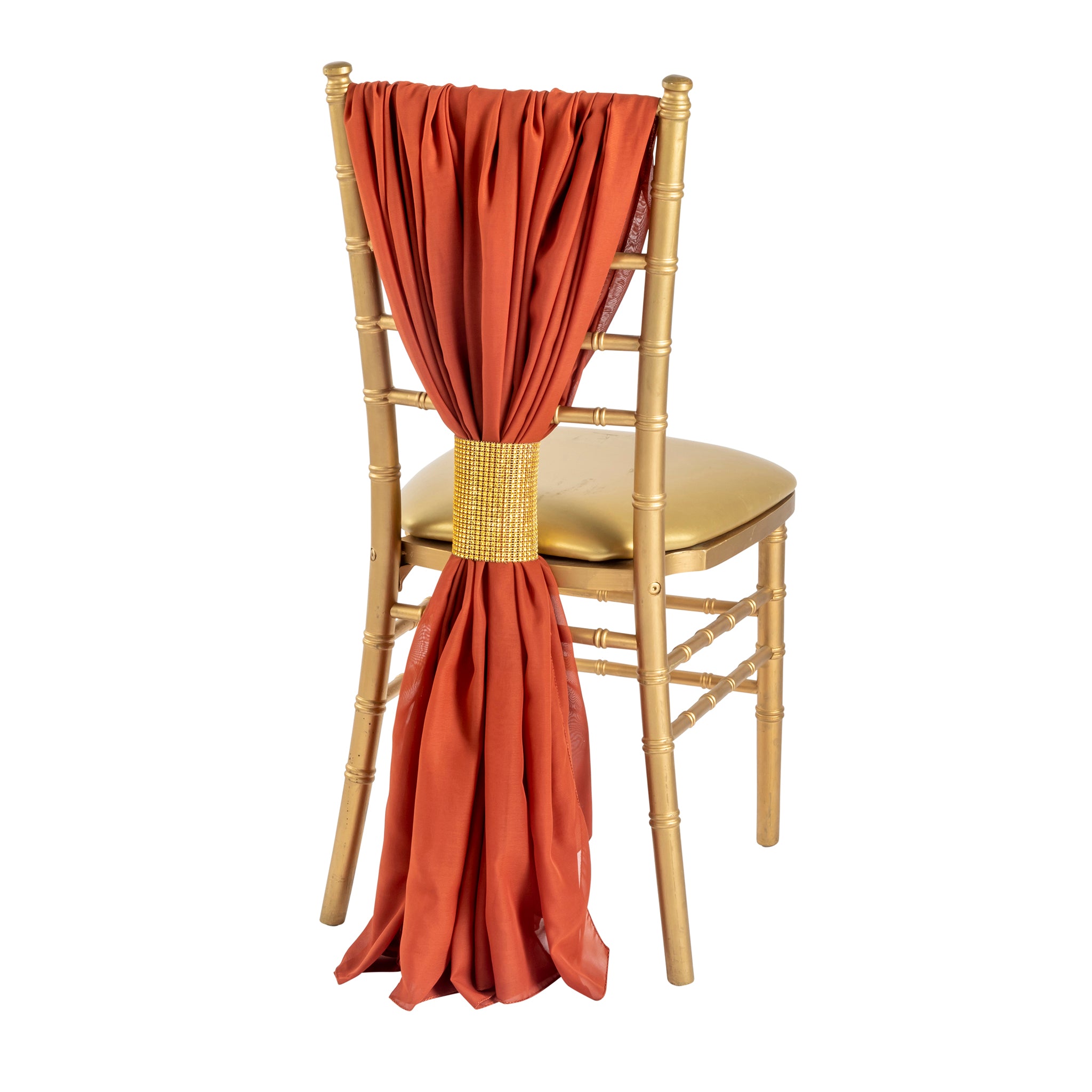 5pcs Pack of Chiffon Chair Sashes/Ties 19" x 72" - Rust– CV Linens