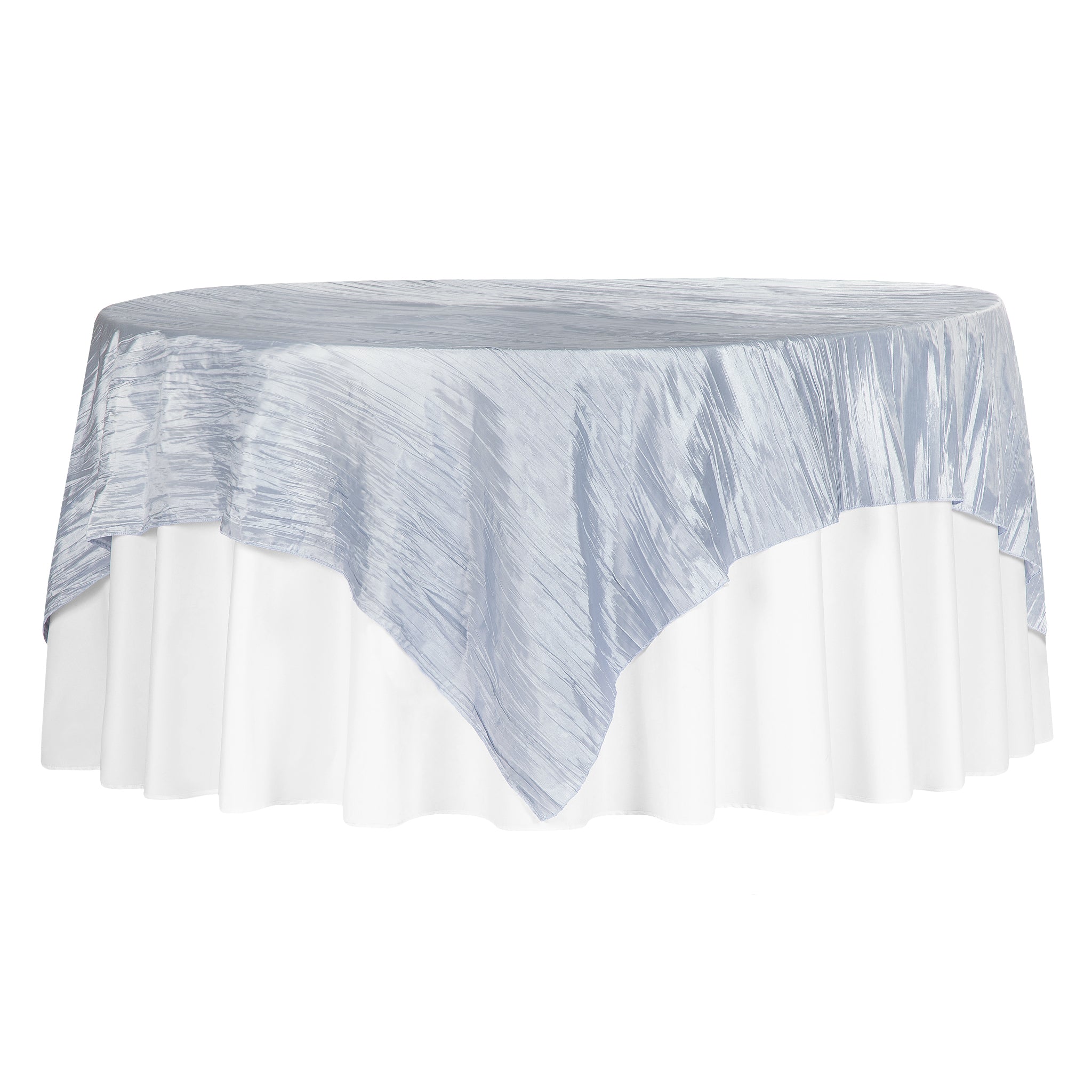 85x85 Dusty Blue Accordion Crinkle Taffeta Table Overlay– CV Linens