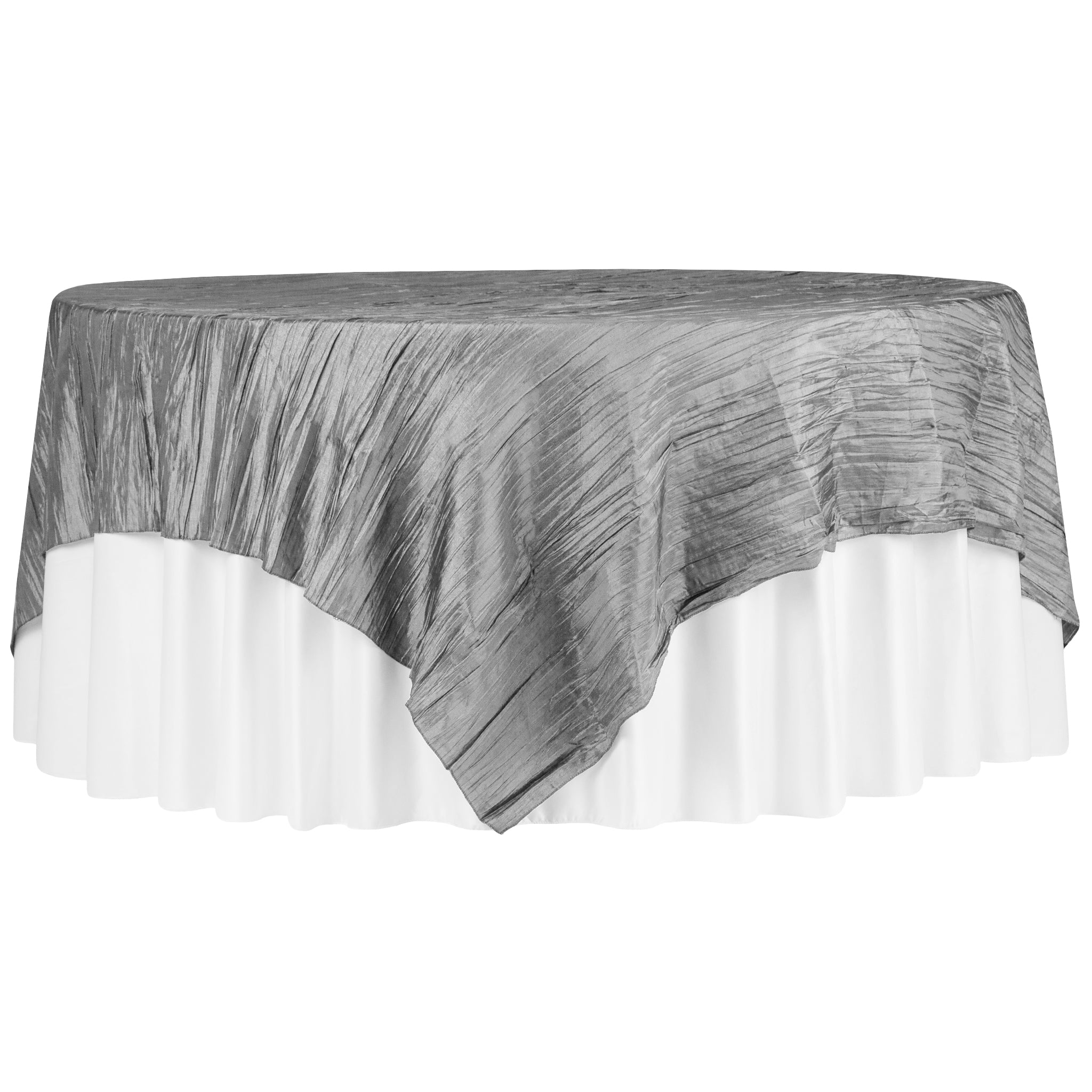 85x85 Silver Accordion Crinkle Taffeta Table Overlay– CV Linens