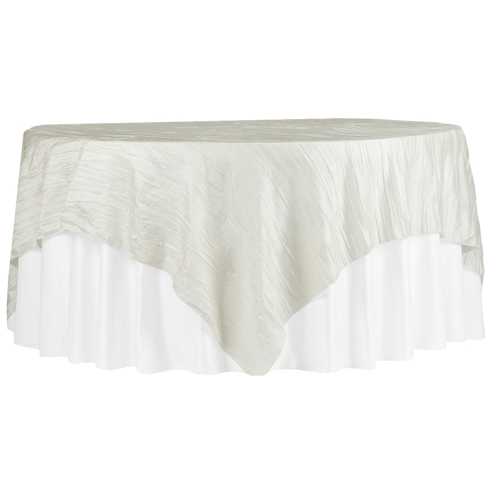 85x85 Ivory Accordion Crinkle Taffeta Table Overlay– CV Linens