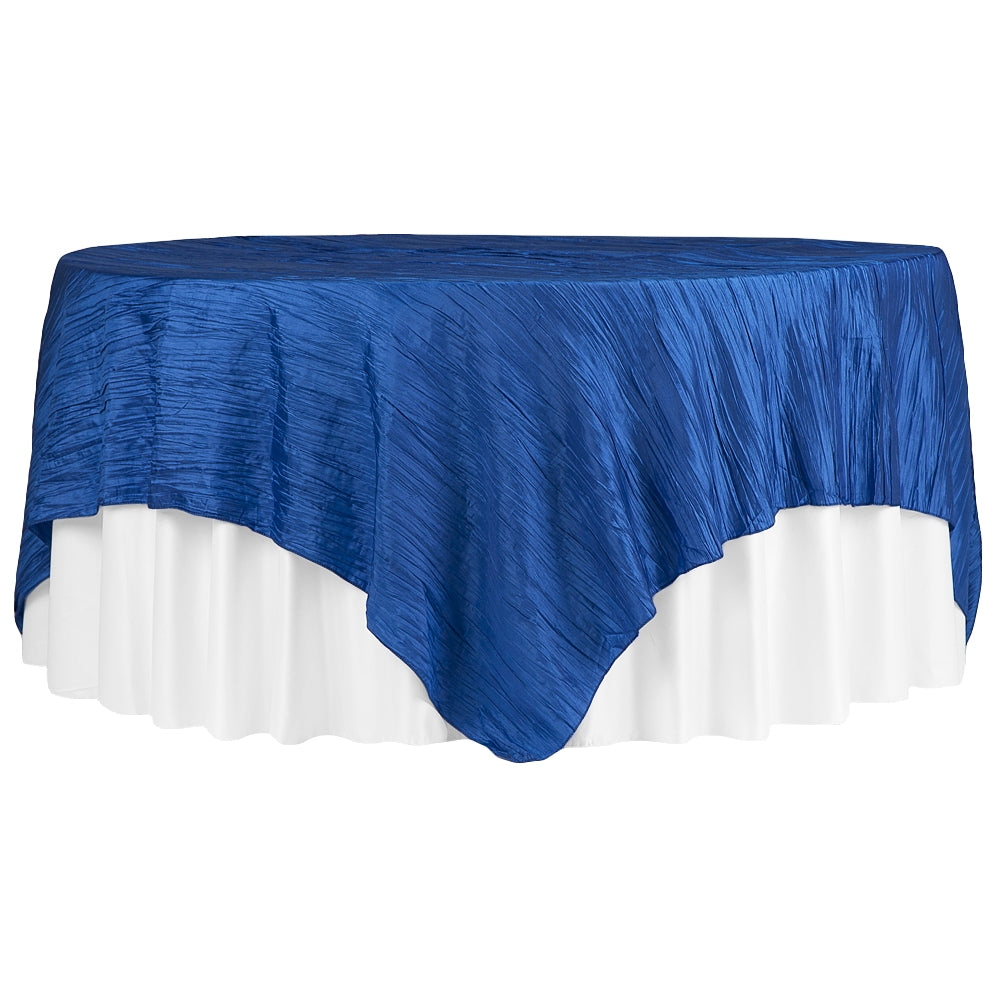 85x85 Royal Blue Accordion Crinkle Taffeta Table Overlay– CV Linens