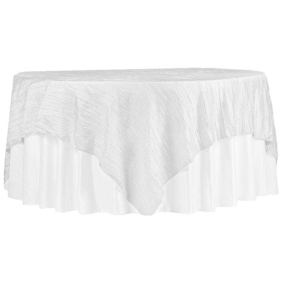 85x85 White Accordion Crinkle Taffeta Table Overlay– CV Linens