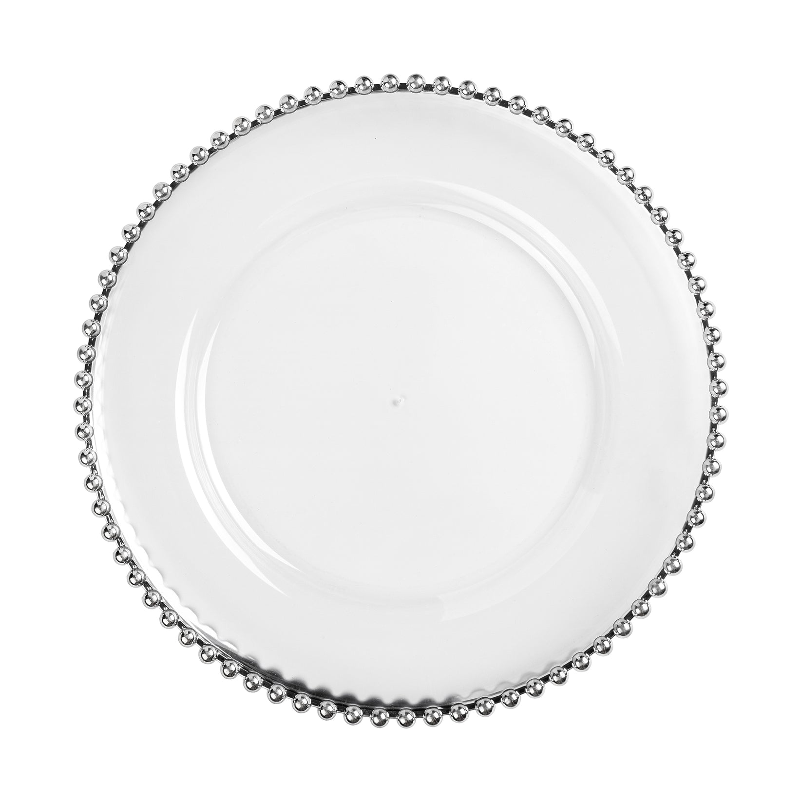 Acrylic Beaded 13" Round Charger Plate - Silver Trim - CV Linens™