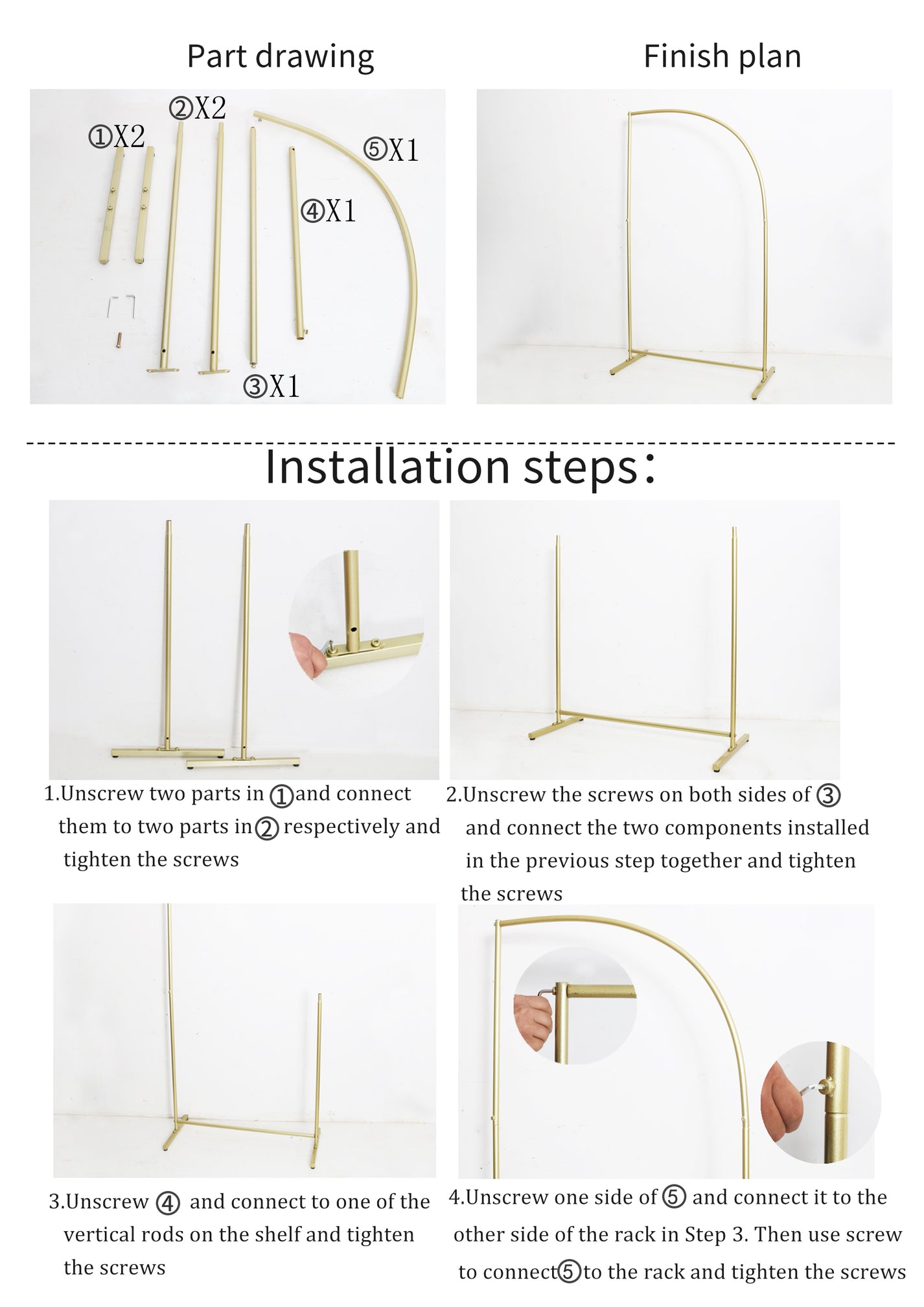 Chiara Backdrop Arch Frame Stands 3pc/set - | Gold CV Linens™