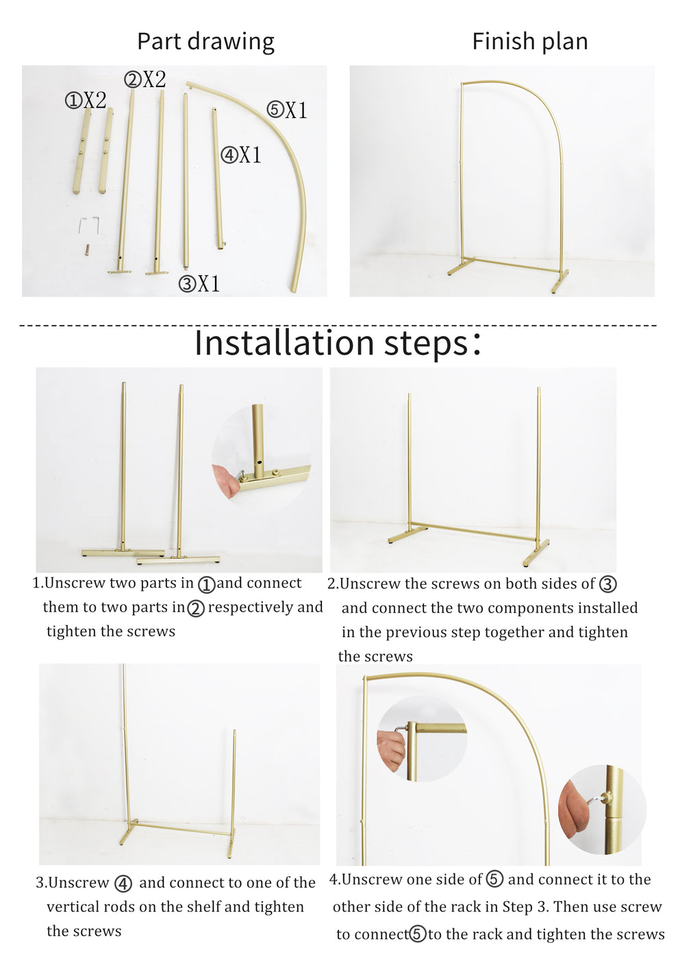 Chiara Backdrop Arch Frame Stands 3pc/set - Gold - CV Linens™
