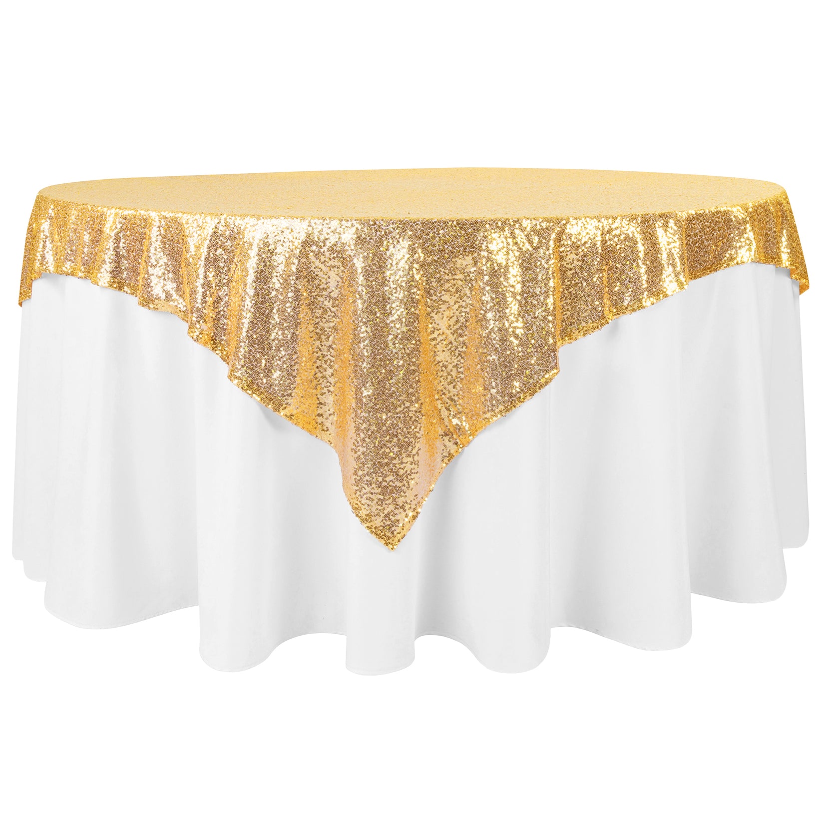 Glitz Sequin Mesh Net Table Overlay Topper 72"x72" Square - Gold– CV Linens