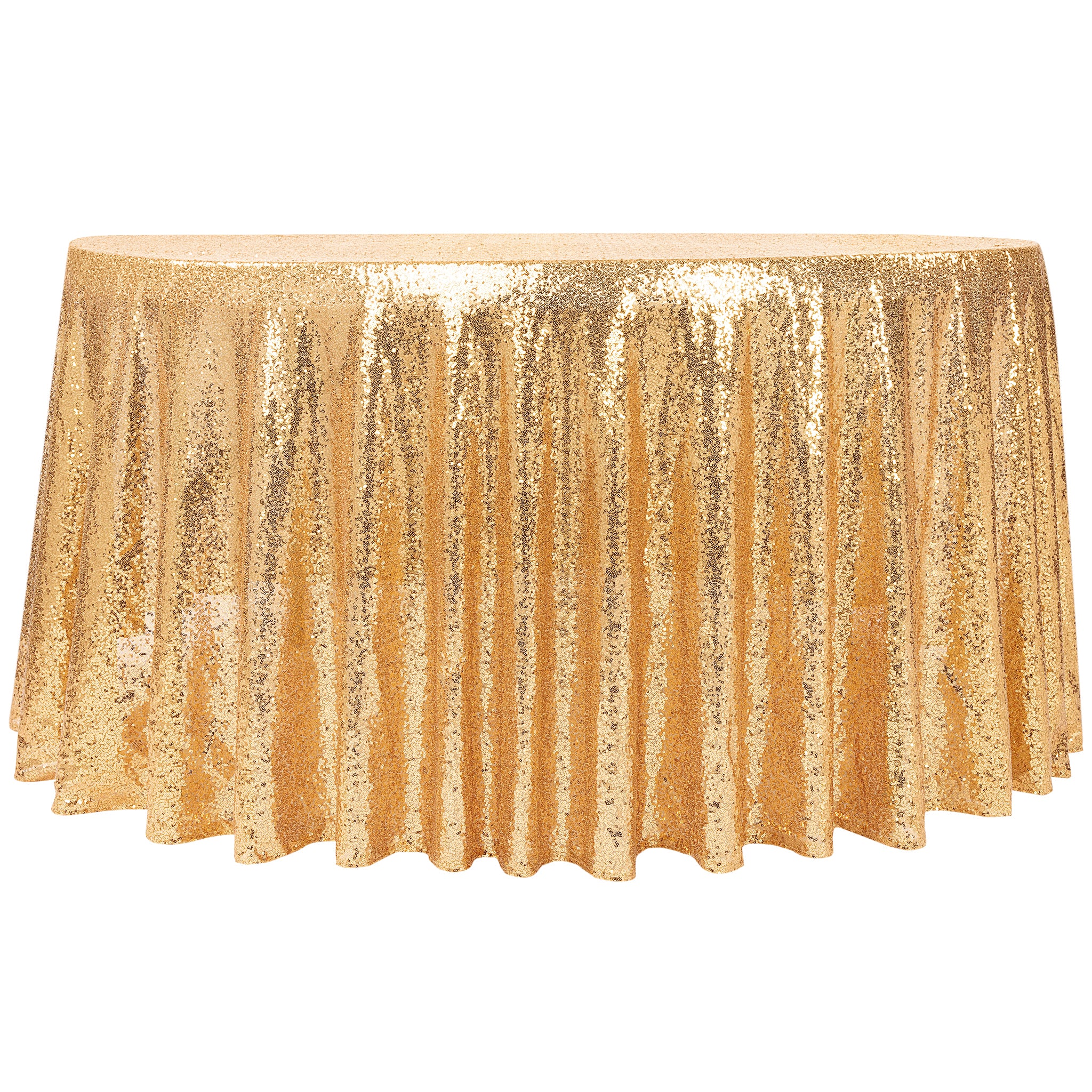Glitz Sequin Mesh Net Tablecloth 116" Round - Gold– CV Linens