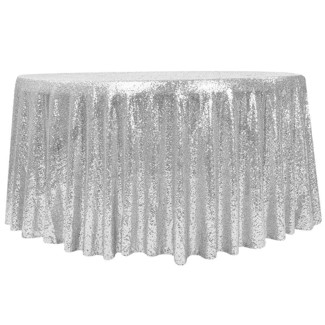 Glitz Sequin Mesh Net Tablecloth 116" Round - Silver - CV Linens™