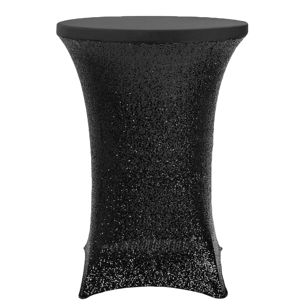 Glitz Sequin Spandex Cocktail Table Cover 30"-32" Round - Black– CV Linens