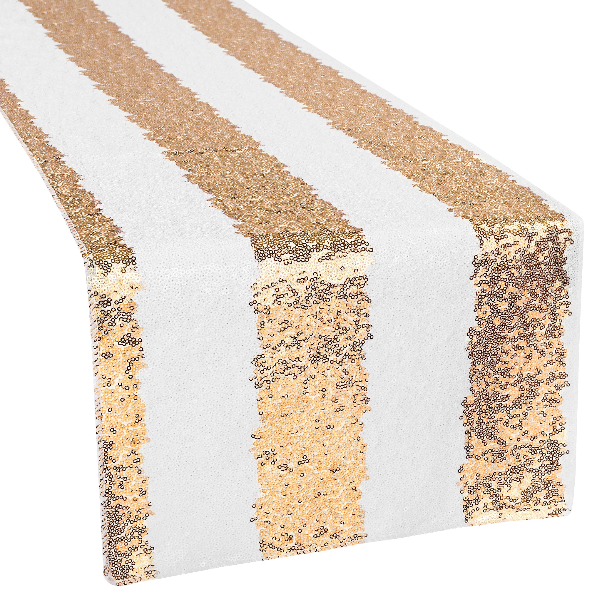 Stripe Glitz Sequin Table Runner - Gold & White– CV Linens