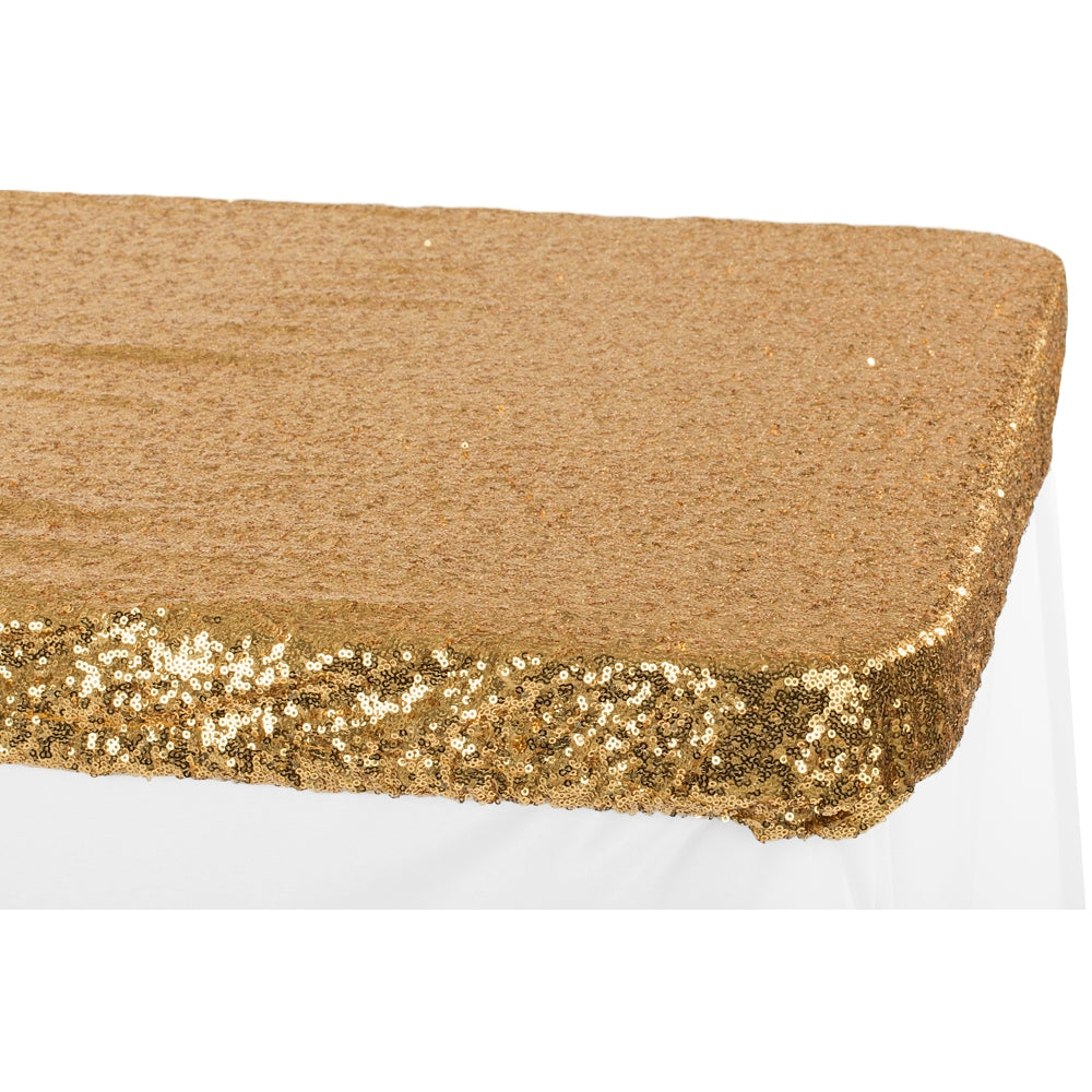 Glitz Sequin Table Topper/Cap 6 FT Rectangular - Gold– CV Linens