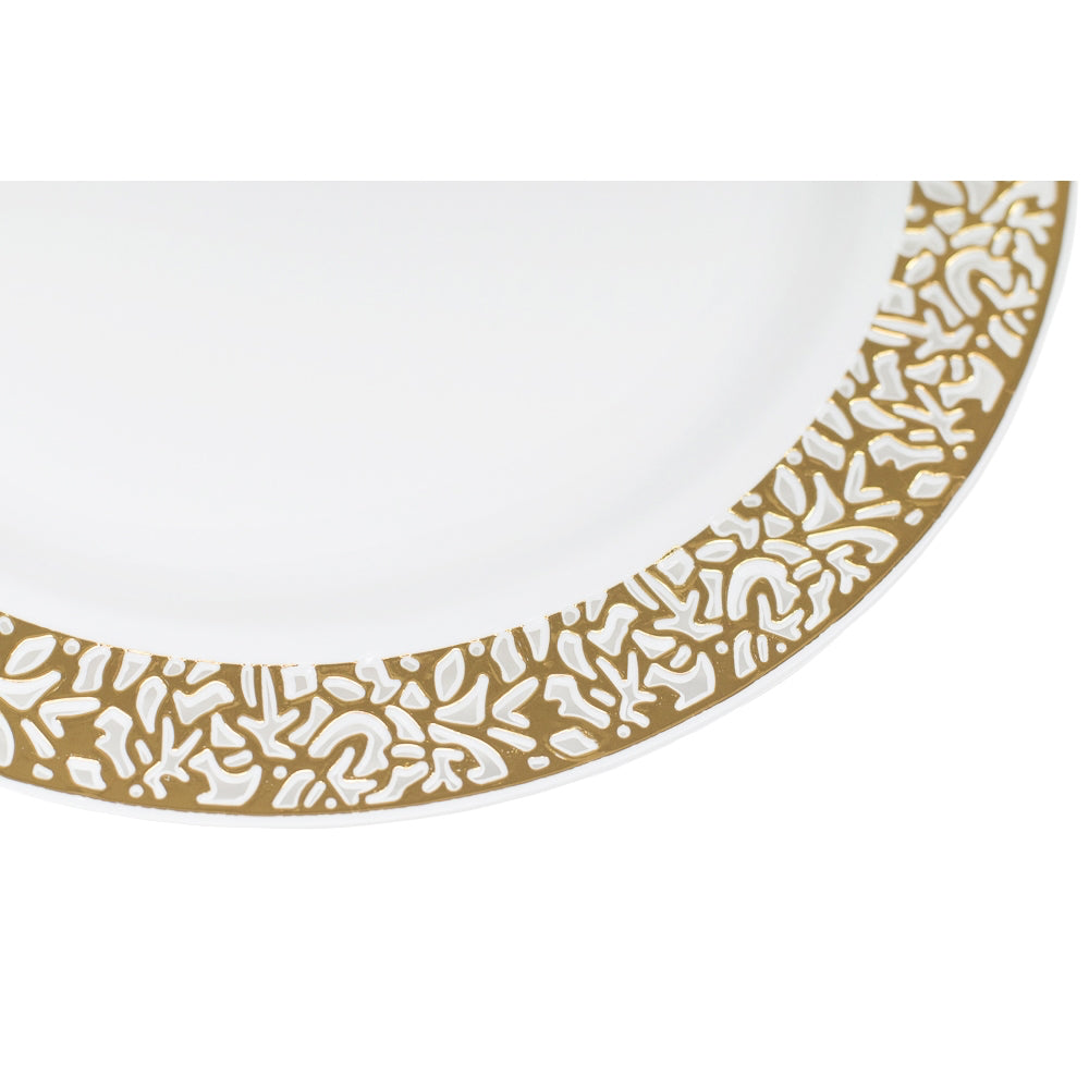 Lace Plastic Plates 7.5" Small (10/pk) - White Gold-Trimmed - CV Linens™