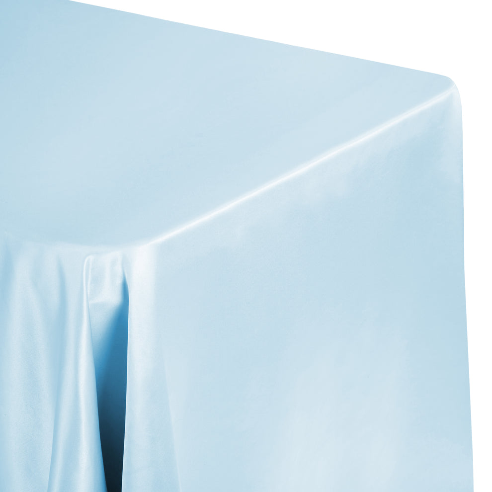Lamour Satin 90 x 156 inch Rectangular Tablecloth Baby Blue at CV Linens