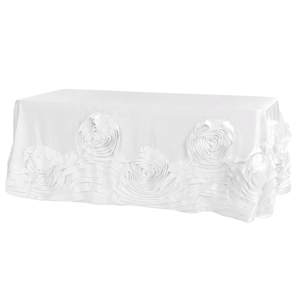 Large Rosette Flower Tablecloth 90x132 Oblong Rectangular White– CV Linens