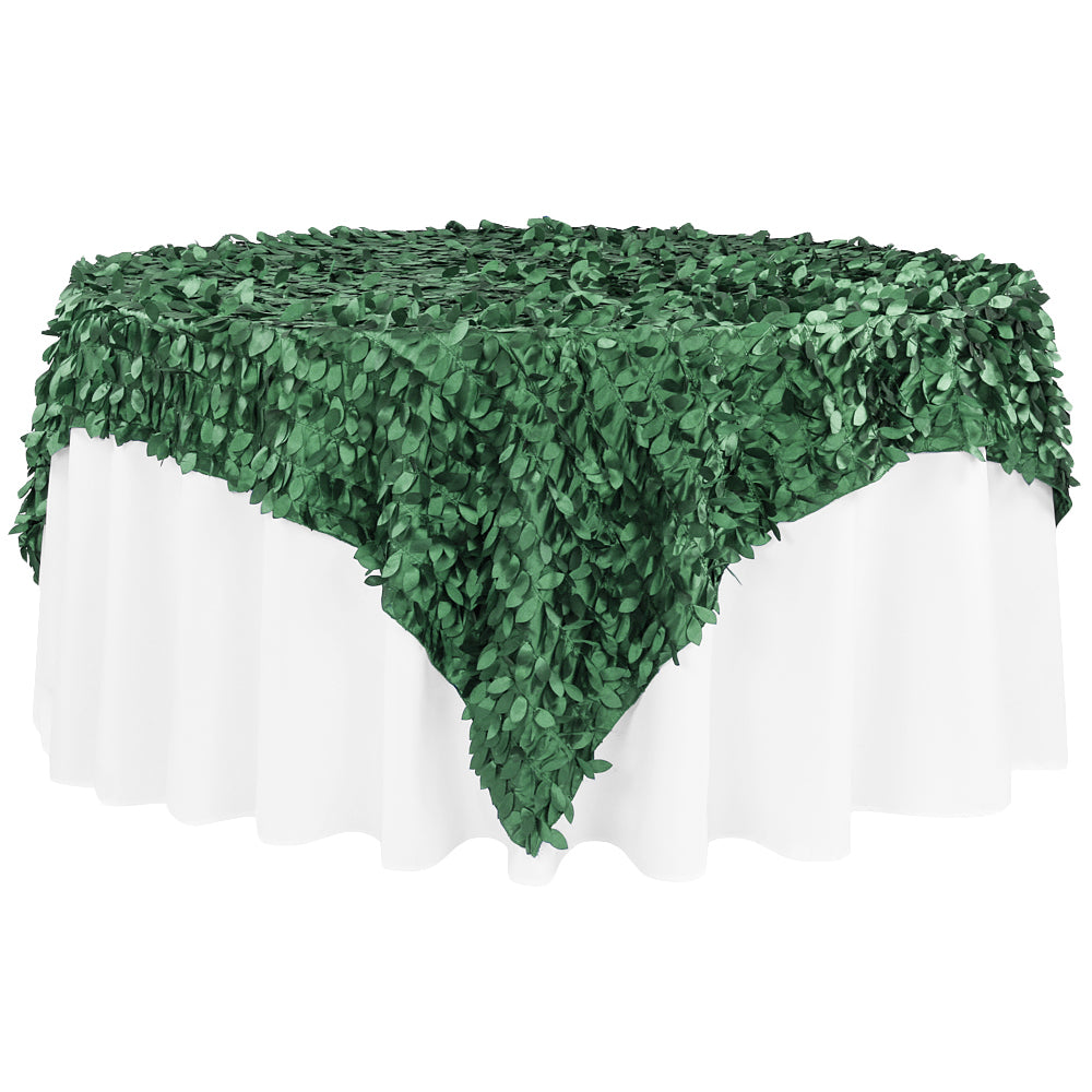 Leaf Petal Taffeta Table Overlay Topper 90"x90" Square - Emerald Green ...