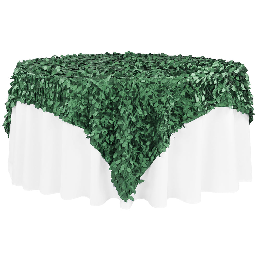 Leaf Petal Taffeta Table Overlay Topper 90"x90" Square - Emerald Green ...